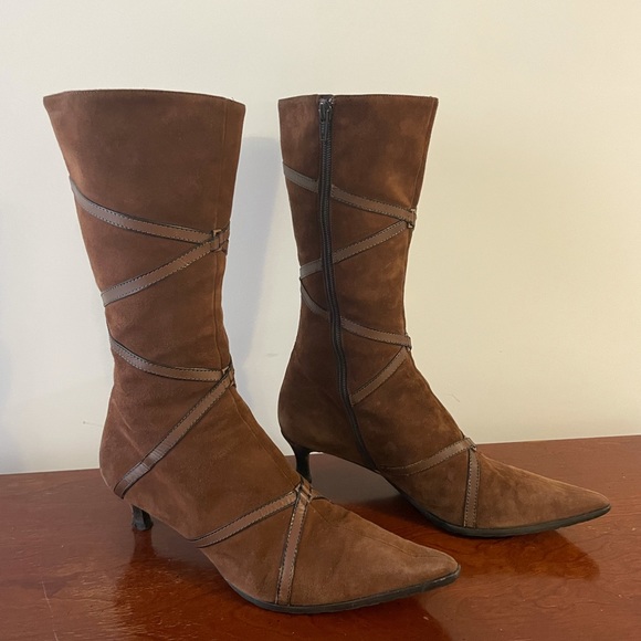lorbac | Shoes | Lorbac Brown Suede And Leather Boots 2inch Kitten Heel ...